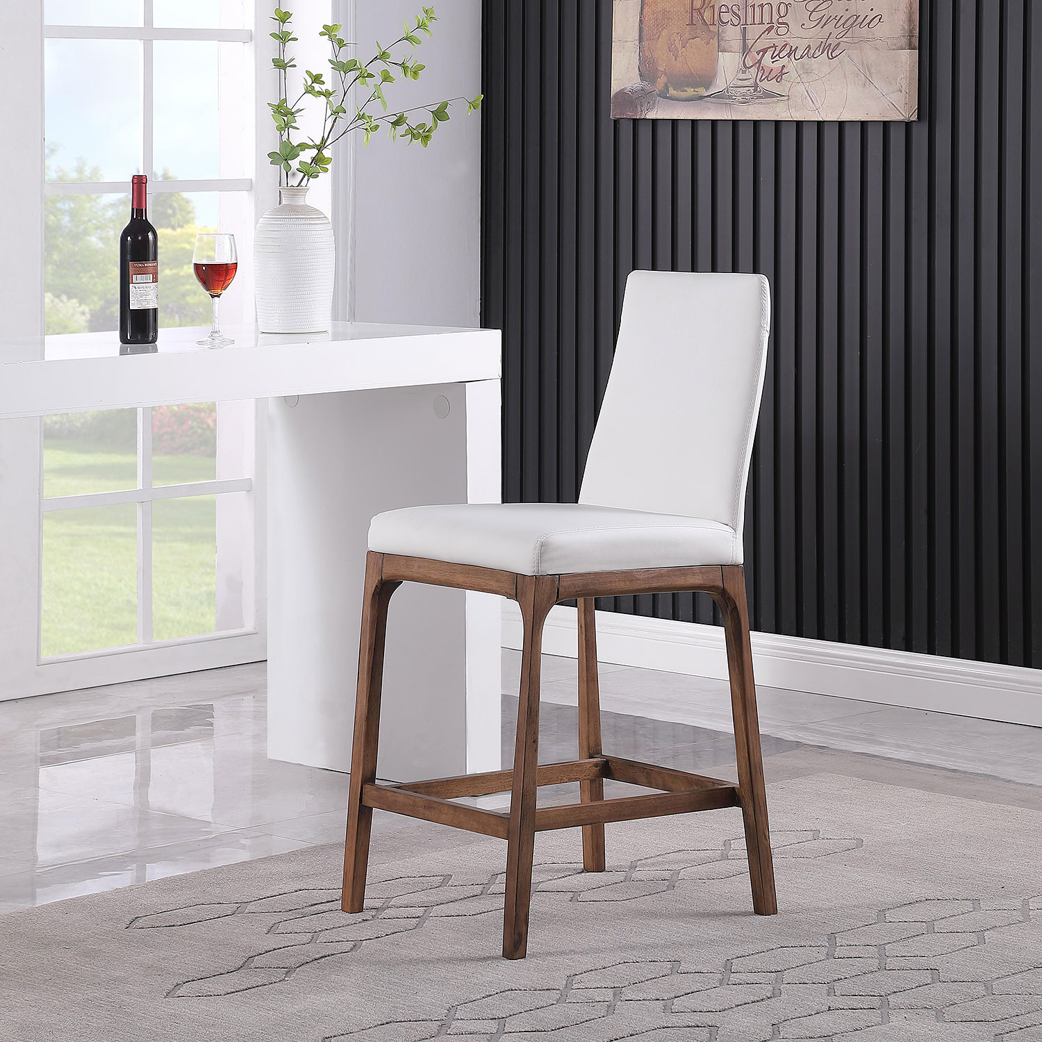 Rosario White Counter Stool w/ Solid Wood Base by Chintaly Imports ...